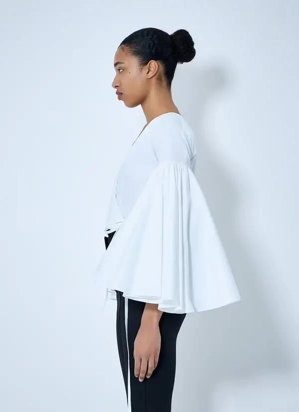 Jacquemus Cotton Poplin V-neck Wrap Blouse - White