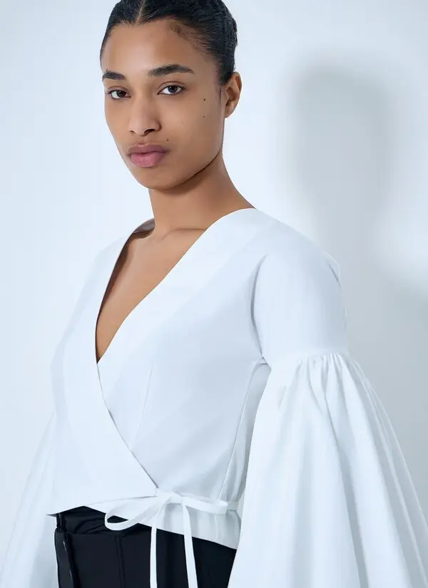 Jacquemus Cotton Poplin V-neck Wrap Blouse - White