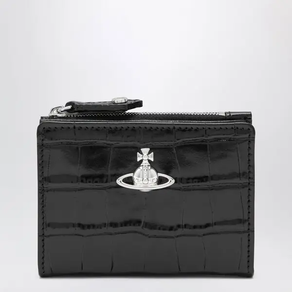 VIVIENNE WESTWOOD Slim Flap Crocodile-embossed Leather Card Holder - Black