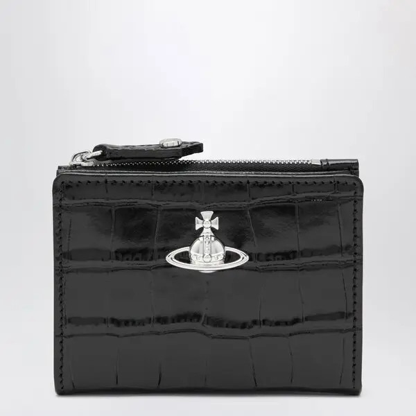 VIVIENNE WESTWOOD Slim Flap Crocodile-embossed Leather Card Holder - Black