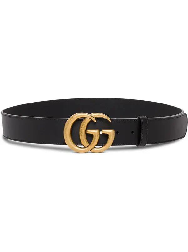 Gucci Gg Leather Belt With Logo Buckle In Black Leather For - Multicolor