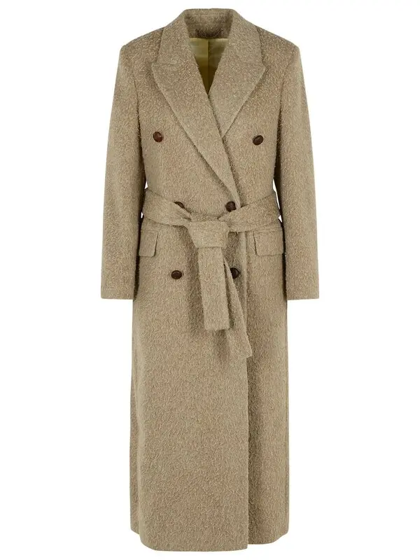 GOLDEN GOOSE Double-breasted Coat In Beige Wool Blend