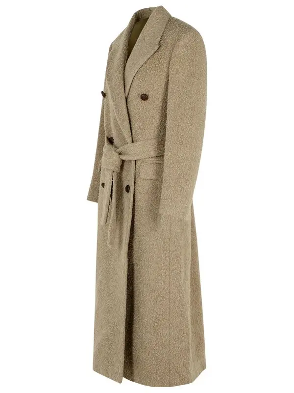 GOLDEN GOOSE Double-breasted Coat In Beige Wool Blend