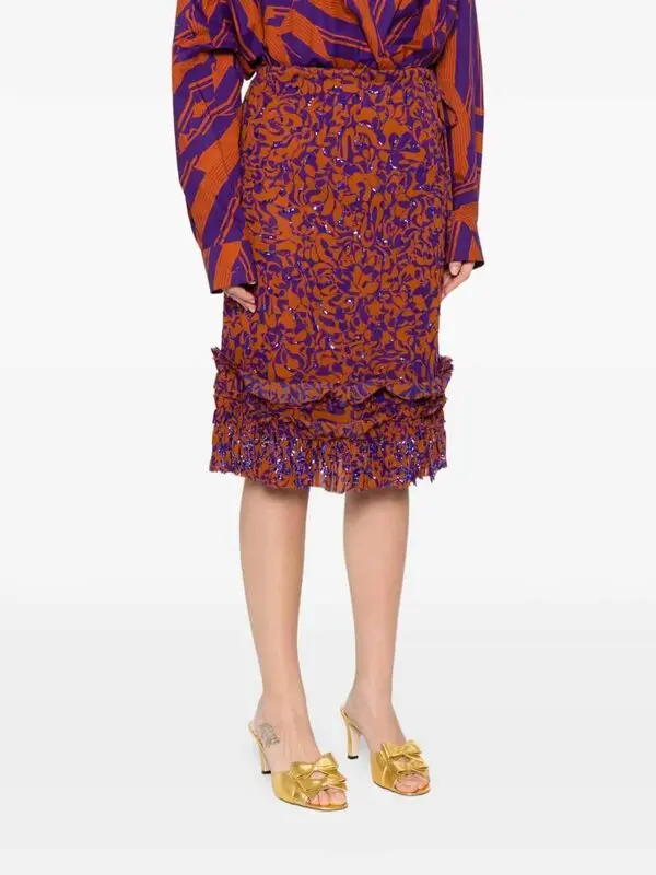 Dries Van Noten Embroidered Viscose Skirt - Multicolor