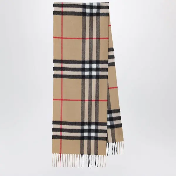 Burberry Cashmere Scarf With Check Motif - Cream