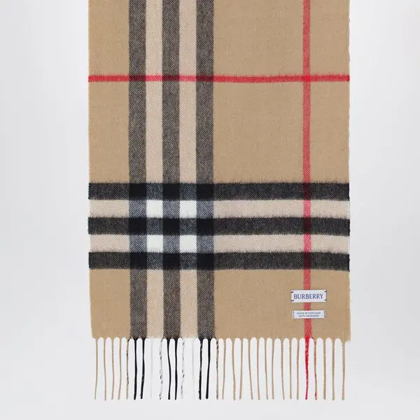 Burberry Cashmere Scarf With Check Motif - Cream