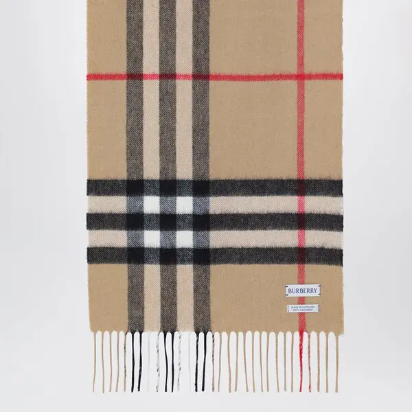 Burberry Cashmere Scarf With Check Motif - Cream