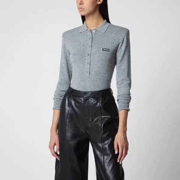 ROTATE BY BIRGER CHRISTENSEN Grey Wool Long-sleeve Polo Shirt