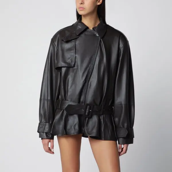 ROTATE BY BIRGER CHRISTENSEN Biker Jacket In Lamb Leather In Dark
