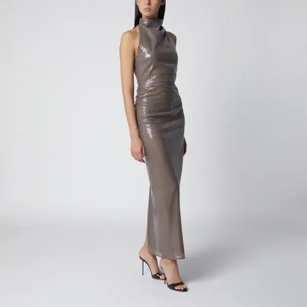 ROTATE BY BIRGER CHRISTENSEN Long Dress With Micro-sequins - Cream
