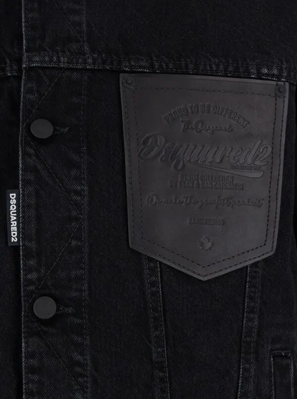 Dsquared2 Black Jacket With Classic Collar And Embossed Logo On The Front In Denim
