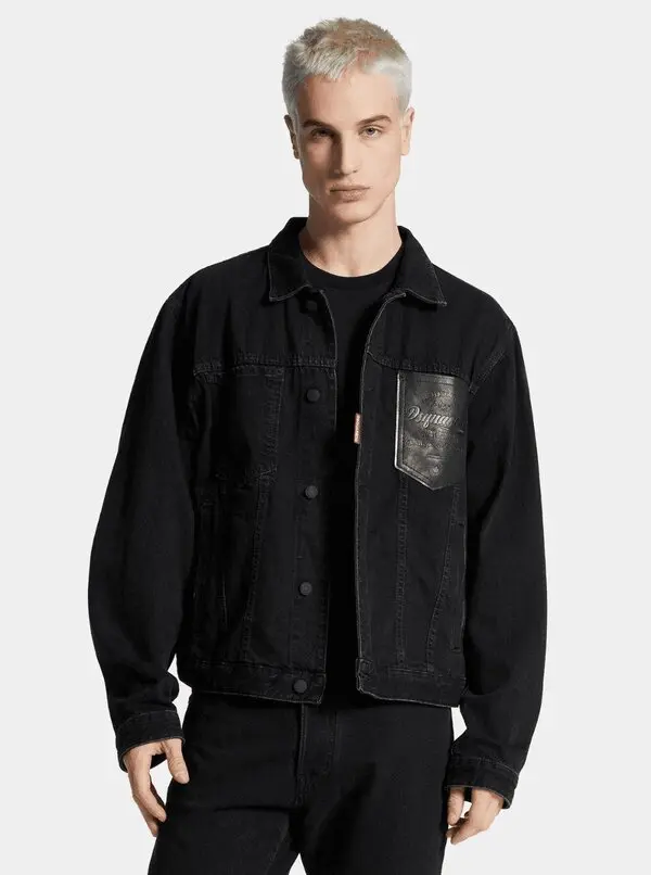 Dsquared2 Black Jacket With Classic Collar And Embossed Logo On The Front In Denim