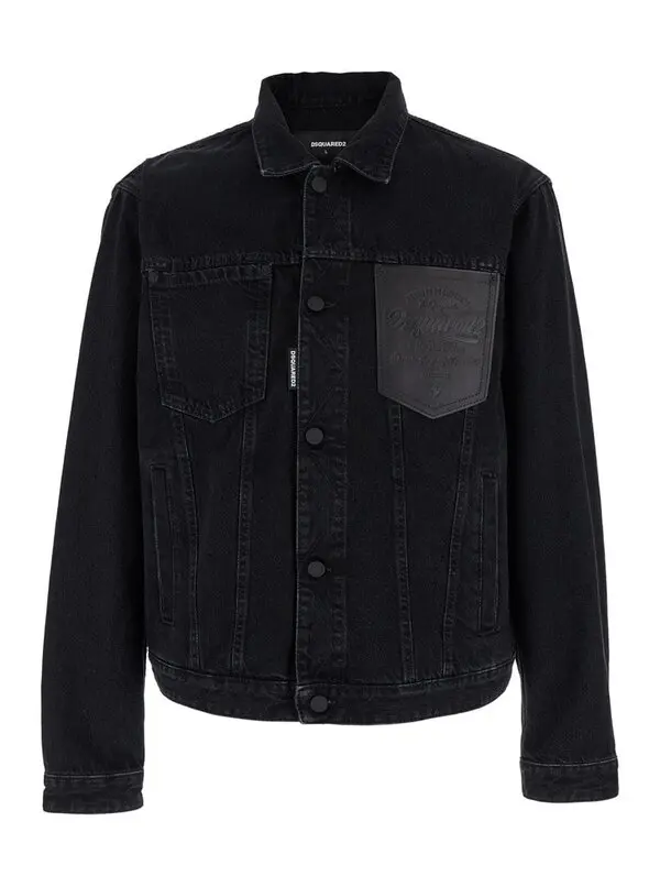 Dsquared2 Denim Jacket With Classic Collar And Logo - Multicolor