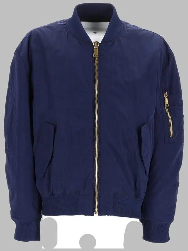 Balmain Embroidered Logo Bomber Jacket - Blue