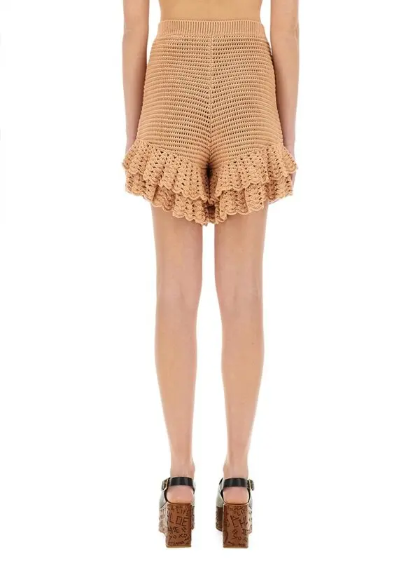Chloé Crochet Knit Mini Shorts - Cream