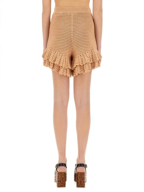 Chloé Crochet Knit Mini Shorts - Cream
