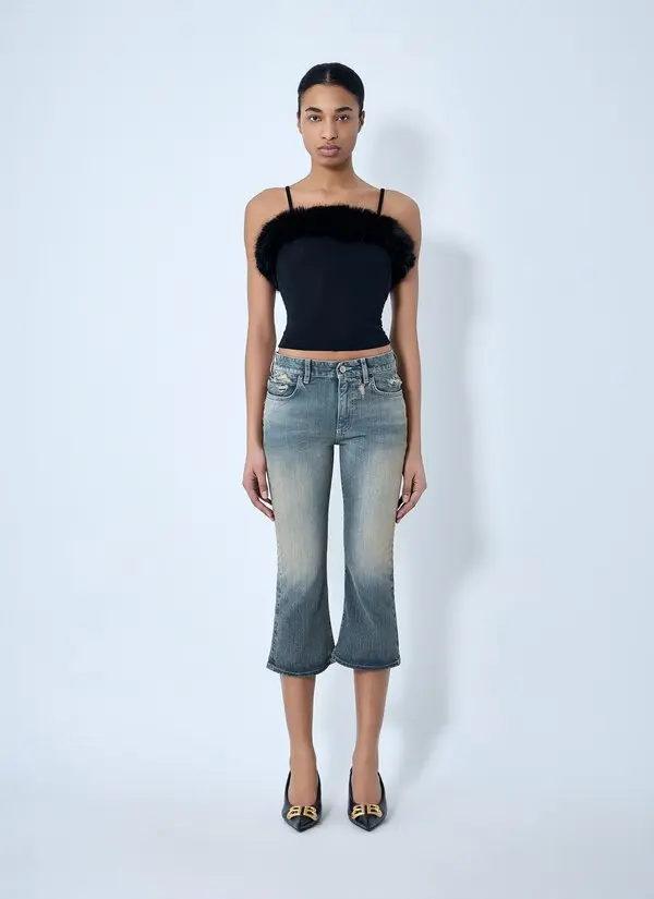 Balenciaga Faux Fur Strap Top - Black