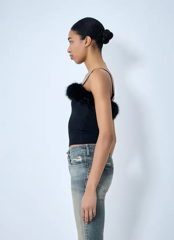 Balenciaga Faux Fur Strap Top - Black