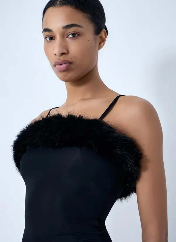Balenciaga Faux Fur Strap Top - Black