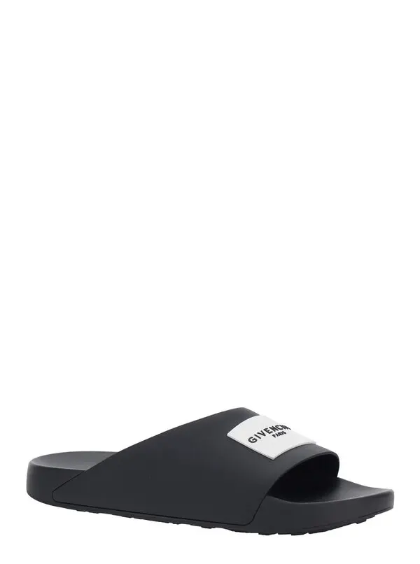 Givenchy Black Wide Band Sandals With Contrast Logo Patch