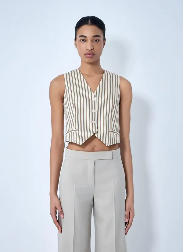 Max Mara Striped Buttoned Waistcoat - Cream