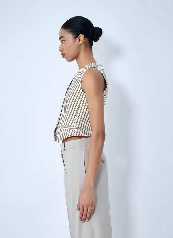 Max Mara Striped Buttoned Waistcoat - Cream