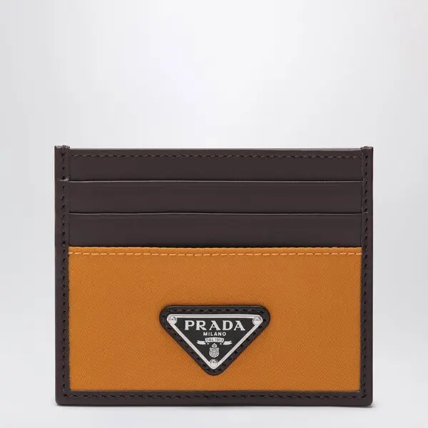 Prada Speedrock Cardholder In Re-nylon And Amber Leather