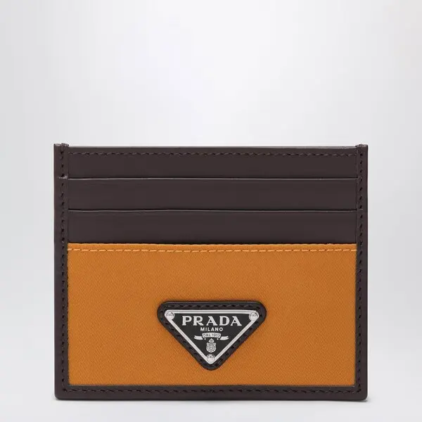 Prada Speedrock Cardholder In Re-nylon And Amber Leather - Brown