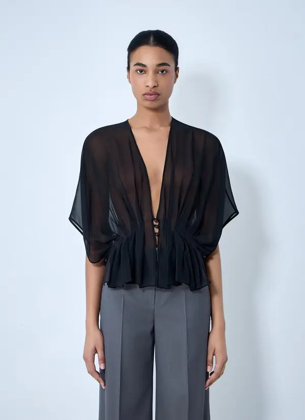 Max Mara Sheer Button-front Blouse - Black