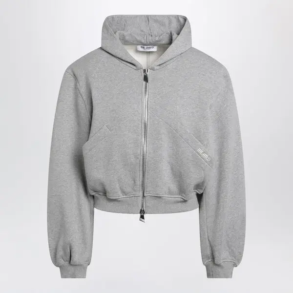 Attico Boxy Zip-up Cotton Hoodie - Gray