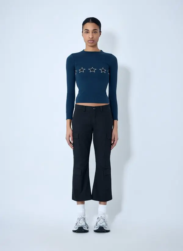 Balenciaga Star Embroidered Ribbed Top