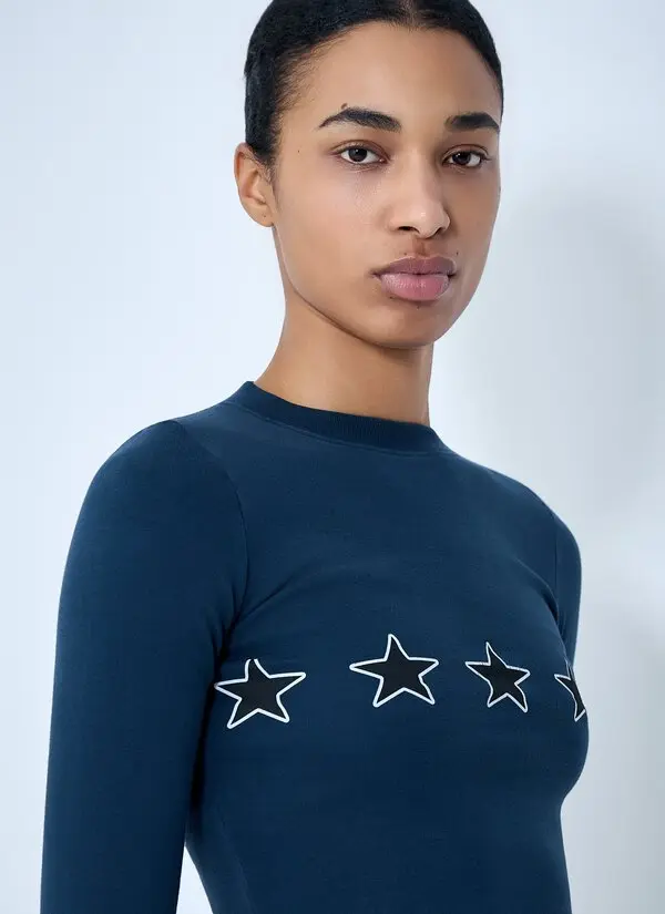 Balenciaga Star Embroidered Ribbed Top
