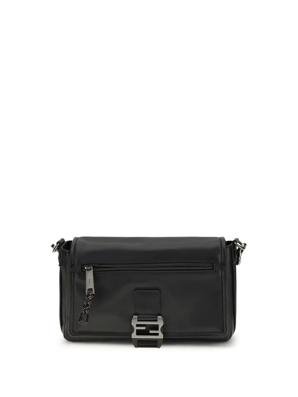 Fendi Flux Messenger Shoulder Bag With Ff Buckle - Black