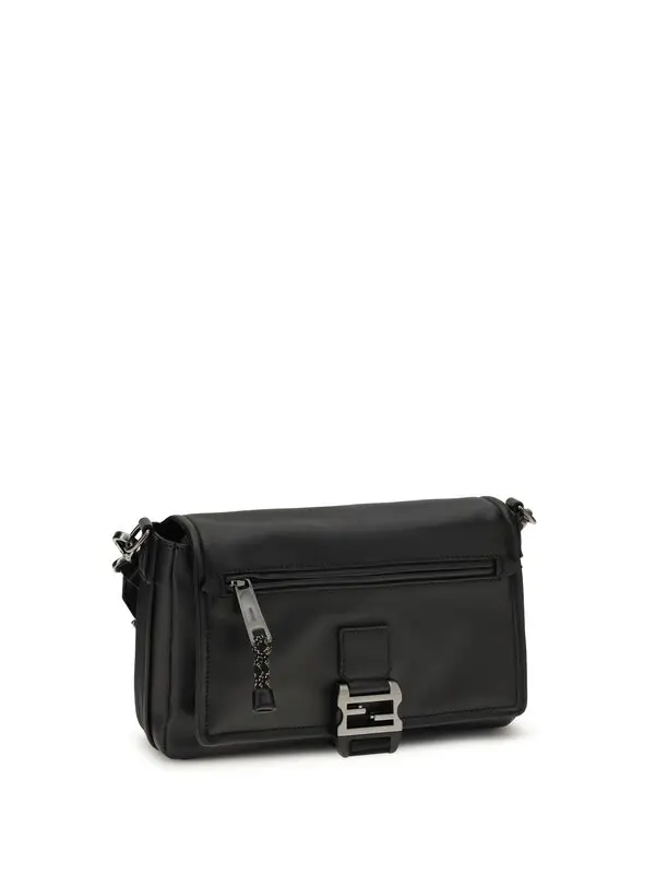 Fendi Flux Messenger Shoulder Bag With Ff Buckle - Black