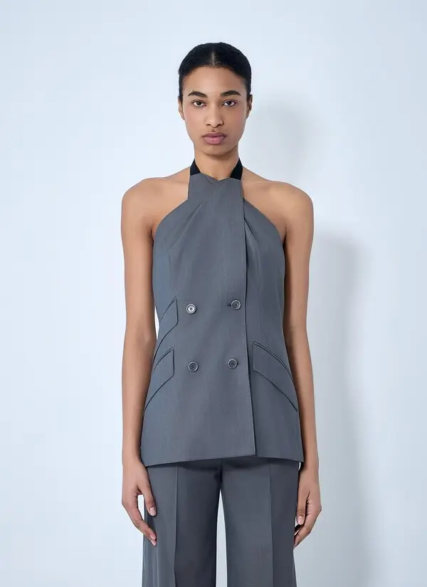 Max Mara Double-breasted Halter Neck Top - Gray
