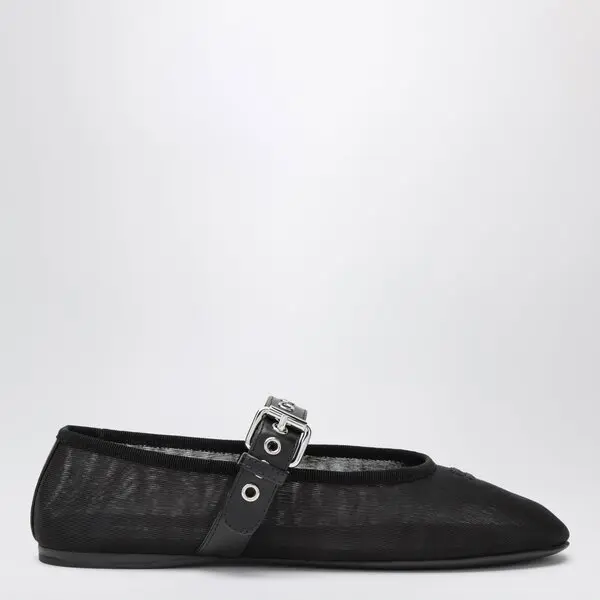 Miu Miu Fabric Ballet Flats With Buckle - Black