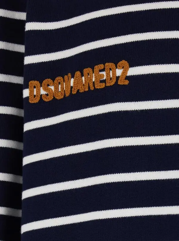 Dsquared2 Blue Long Sleeve Polo Shirt With Logo Embroidery On The Front And All-over Stripe Motif In Cotton For - Multicolor