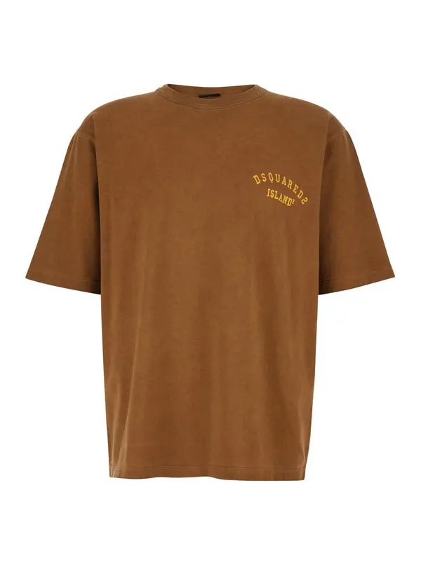 Dsquared2 Crew Neck T-shirt With Logo Print On The Front In Cotton For - Brown