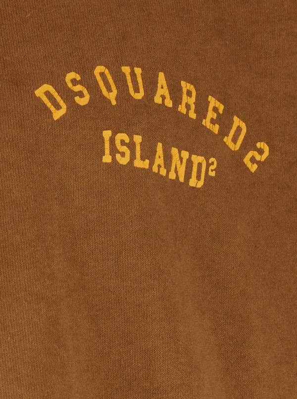 Dsquared2 Crew Neck T-shirt With Logo Print On The Front In Cotton For - Brown