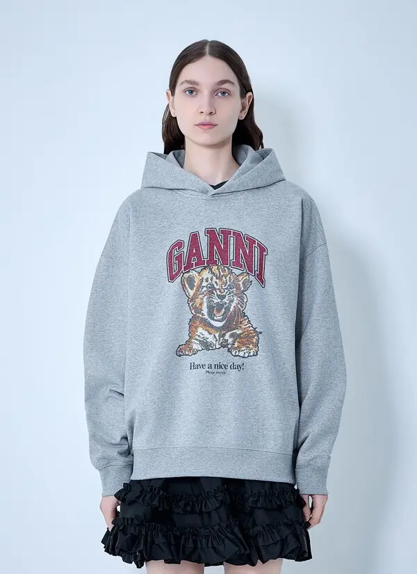GANNI Isoli Beaded Baby Tiger Print Sweatshirt - Gray