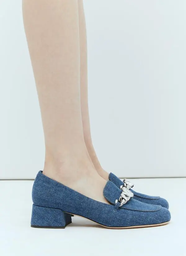 Miu Miu Crystal Embellished Denim Pumps - Blue