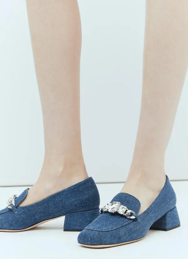 Miu Miu Crystal Embellished Denim Pumps
