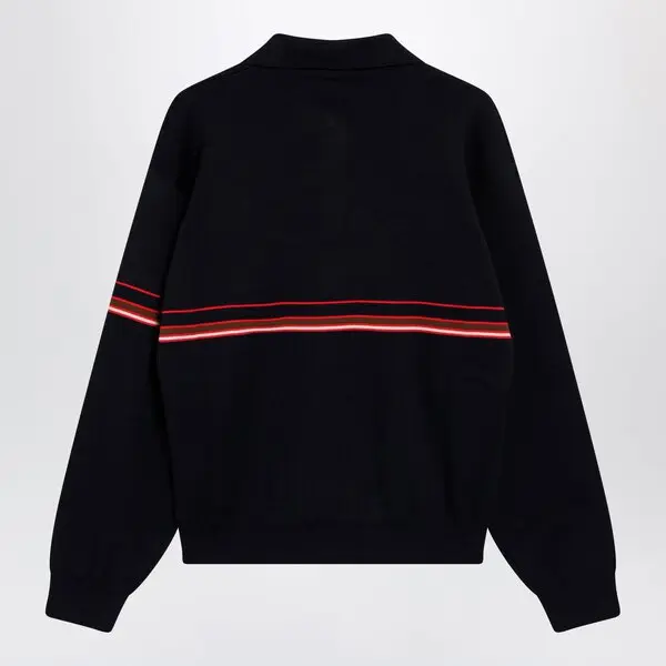 Versace Navy Cotton Knit Polo Shirt With Embroidered Logo