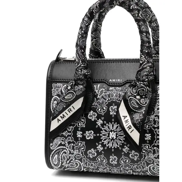 Amiri Leather Bandana Print Satchel Cross Body Bag - Black