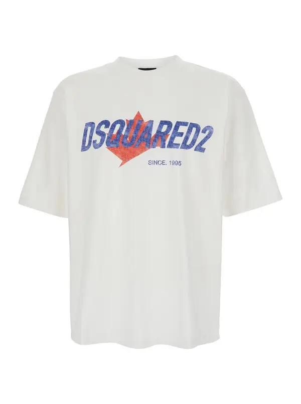Dsquared2 White T-shirt With Logo Print On The Front In Cotton For