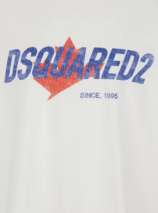 Dsquared2 White T-shirt With Logo Print On The Front In Cotton For