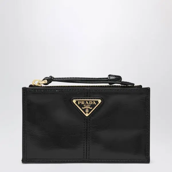 Prada Zip Card Holder In Polished Calf Leather - Black