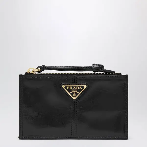 Prada Zip Card Holder In Polished Calf Leather - Black