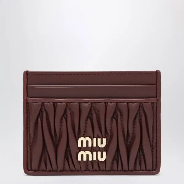 Miu Miu Bordeaux Matelasse Nappa Card Holder - Red