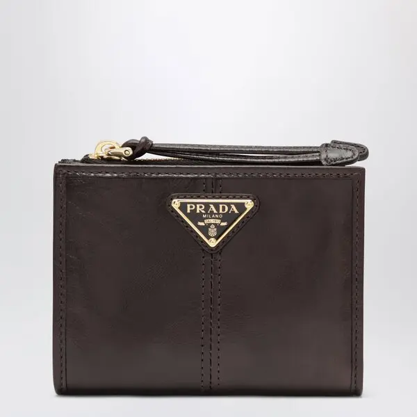 Prada Small Dark Leather Wallet - Brown